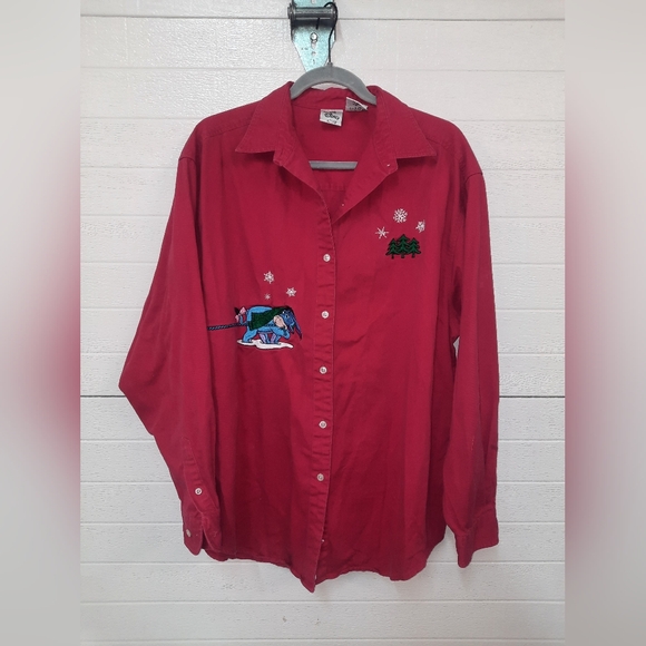 Disney | Tops | Disney Store Red Button Down Shirt Embroidery Winnie ...